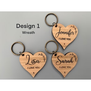 Personalised Engraved Wooden Heart Keyring / Custom Key Fob / Love ...