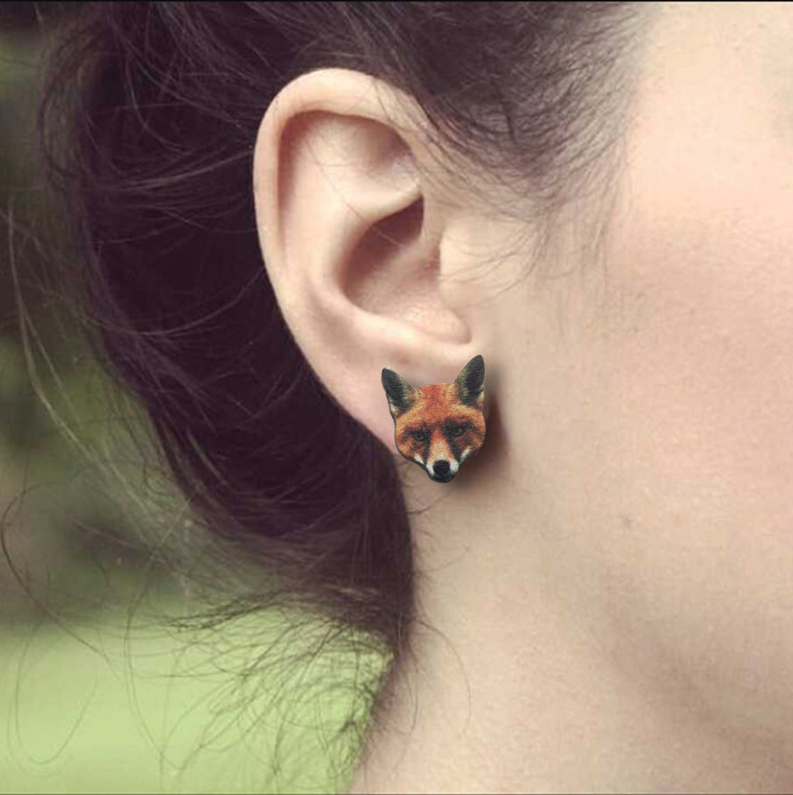 Wooden Fox Face Earrings - Etsy