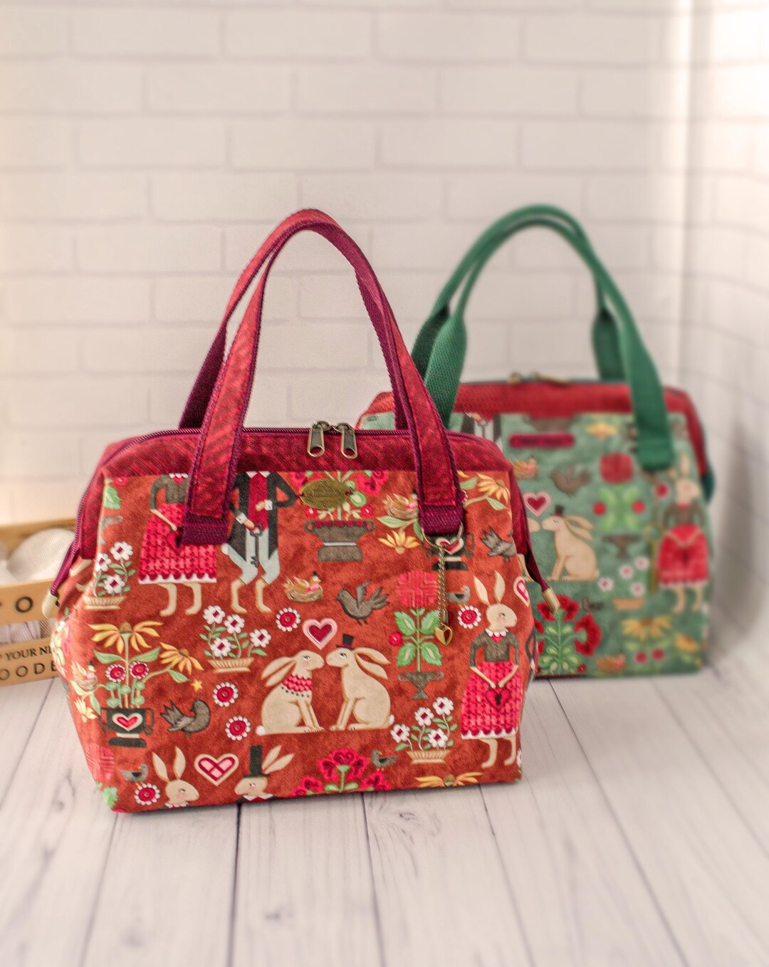 Red Love Story Bunnies Project Bag | 8" Q-snap, Cross Stitch Pouch - Etsy