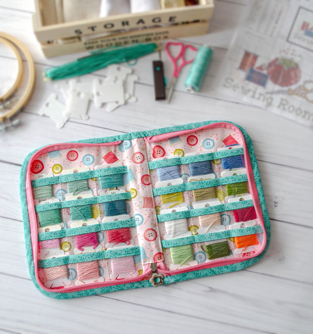 Flora and Fawn Patchwork Small Thread Zipper Organizer, Floss Keeper for 24 Bobbins - Etsy