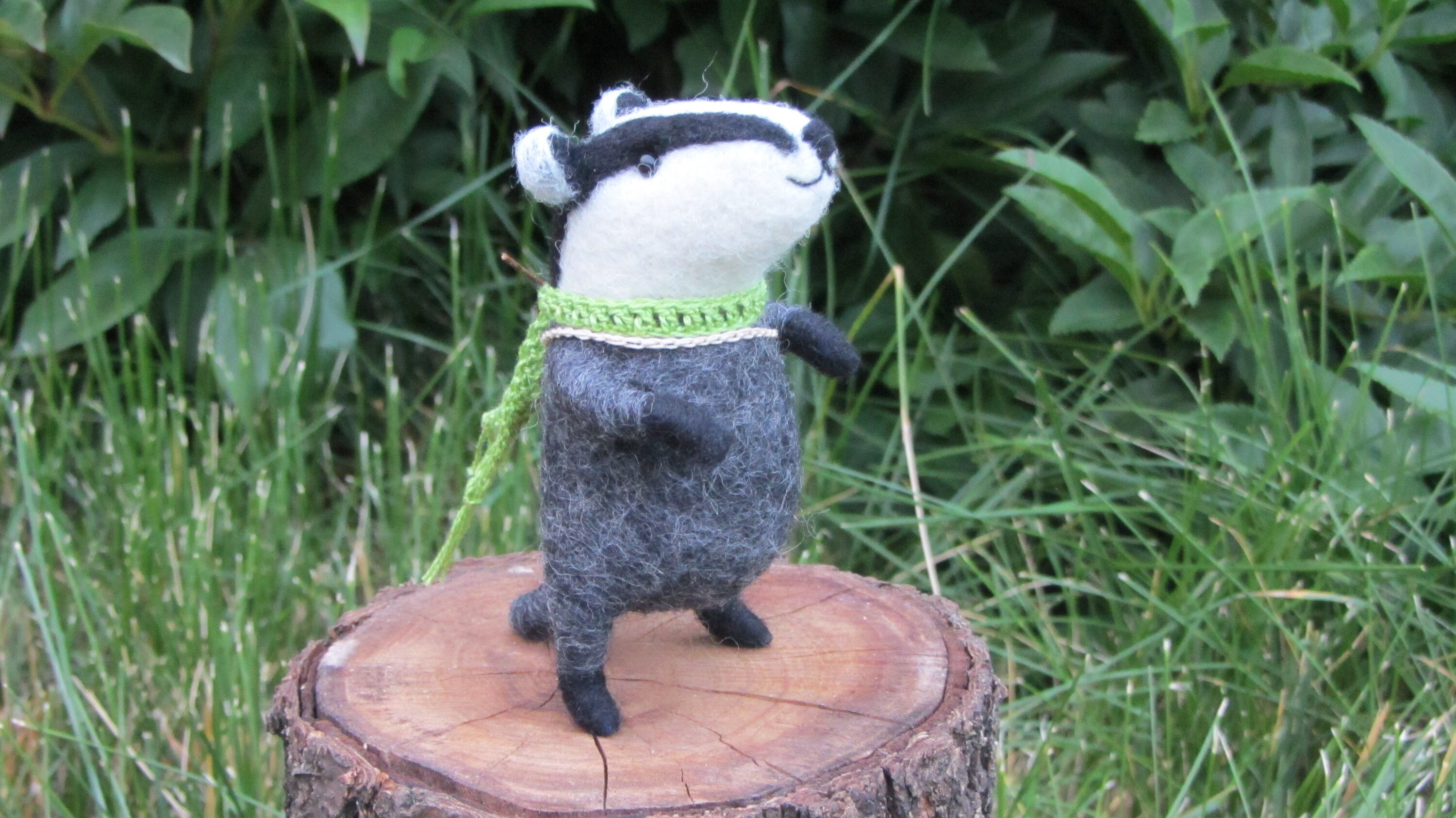 Needle Felted Badger With Scarf Bag and Acorn. Felted Toy. | Etsy