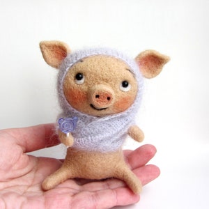 Little Cute Piglet in a Scarf With Candy. Needle Felted Pig. Felted Toy ...