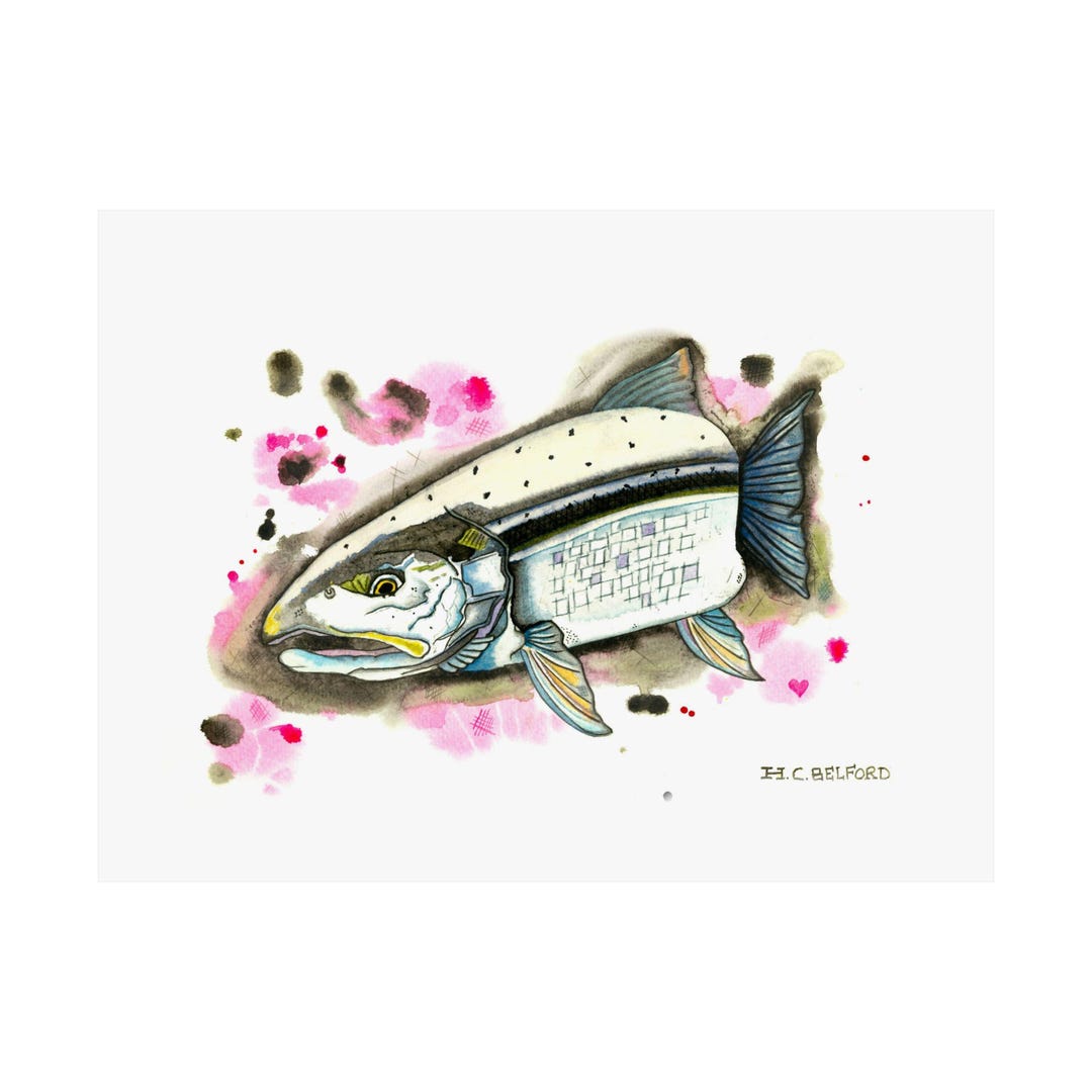 Cartoon Steelhead Art Print, Watercolor Painting, Fish Wall Decor ...