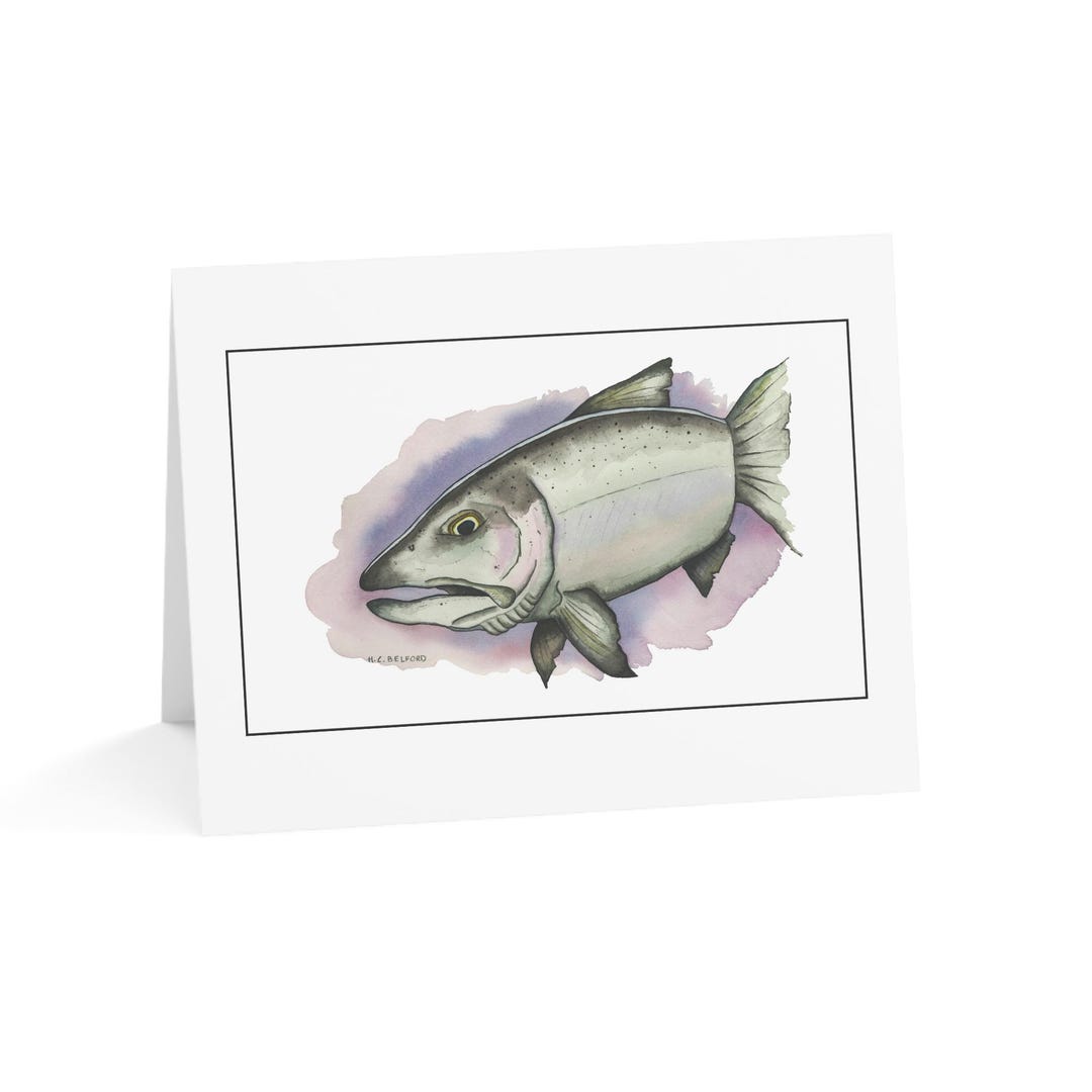 Cartoon Coho Salmon Art Print Greeting Cards: Watercolor Flyfishing ...