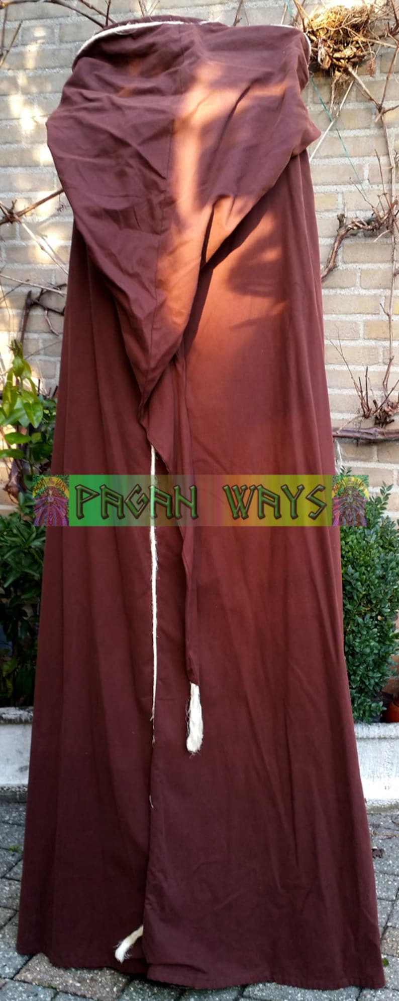 Pagan Fantasy Cloak / Cape / Robe - Brown With Offwhite Rope and Long ...