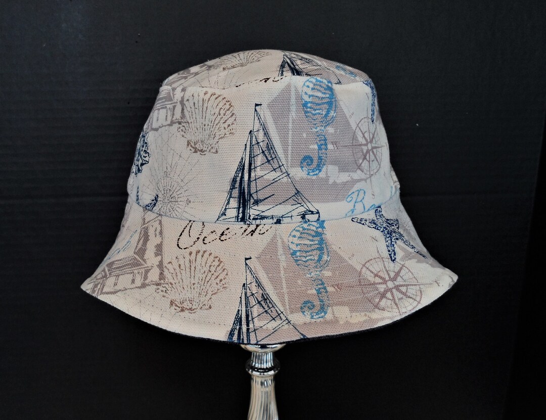Bucket Hat, Reversible, Nautical Seaside Print, Sun Hat, Handmade - Etsy