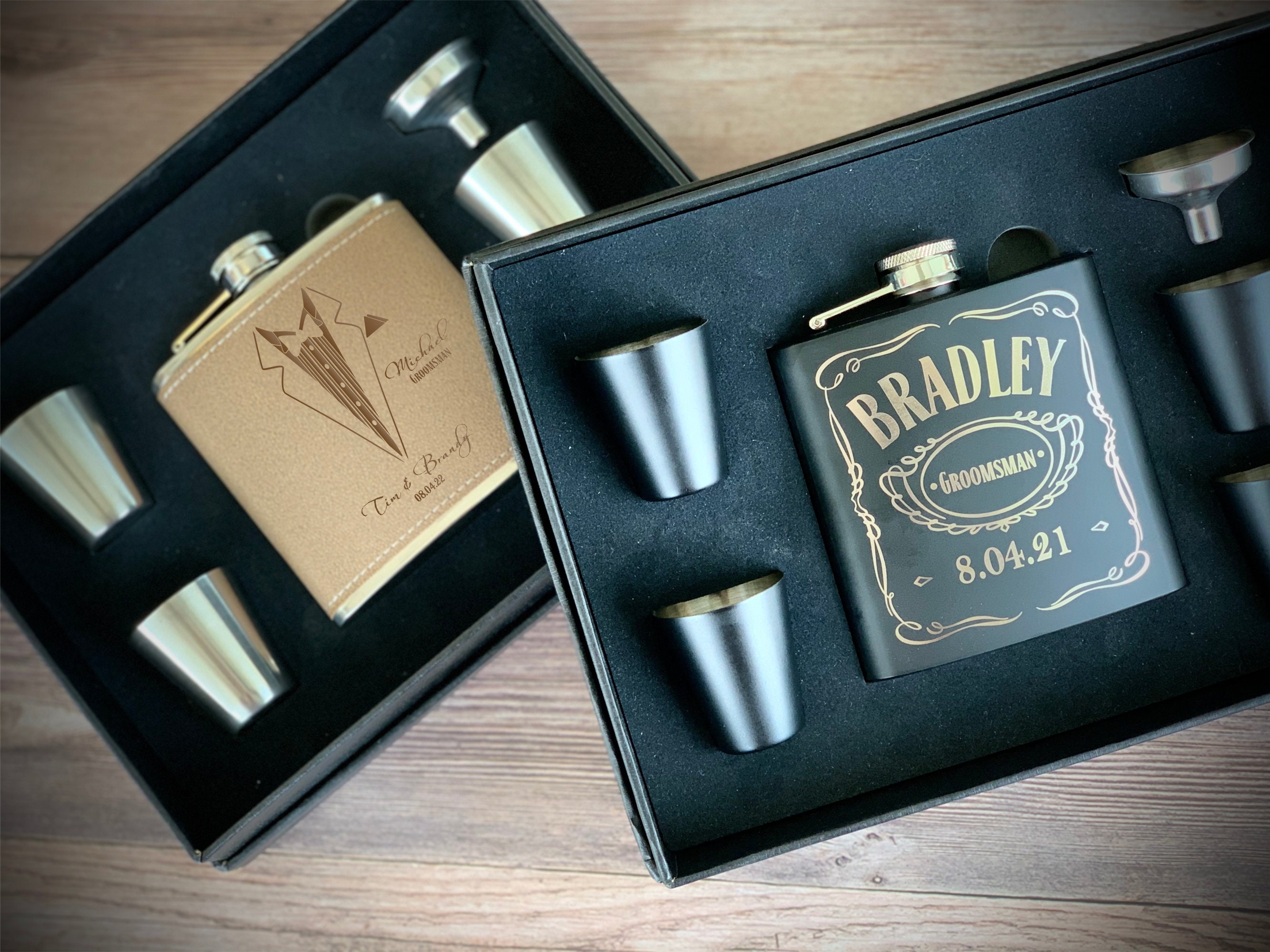 Groomsmen Flask Gift Set Personalized Flasks Personalized - Etsy