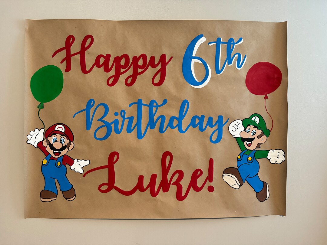 Mario and Luigi Painted Banner,kraft Paper Banner, Custom Hand Painted ...