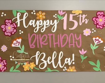 Floral Hand-painted Happy Birthday Banner - Etsy
