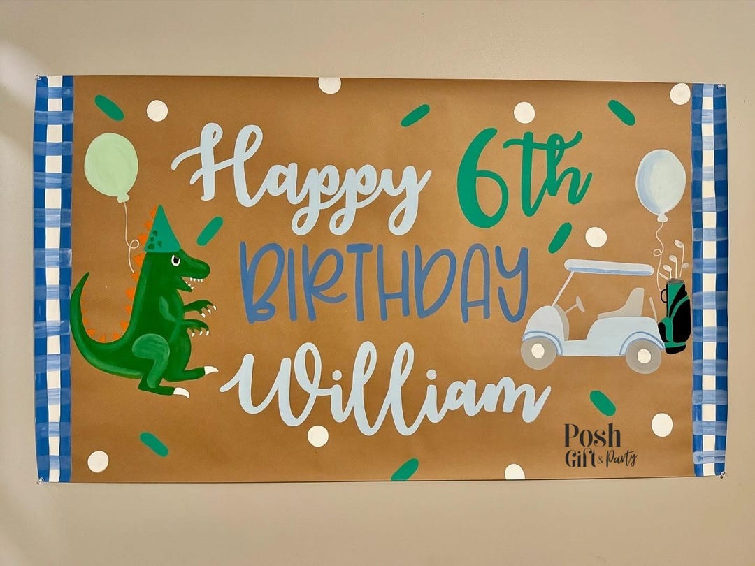 Godzilla and Golf Hand Painted Banner Party Decoration - Etsy