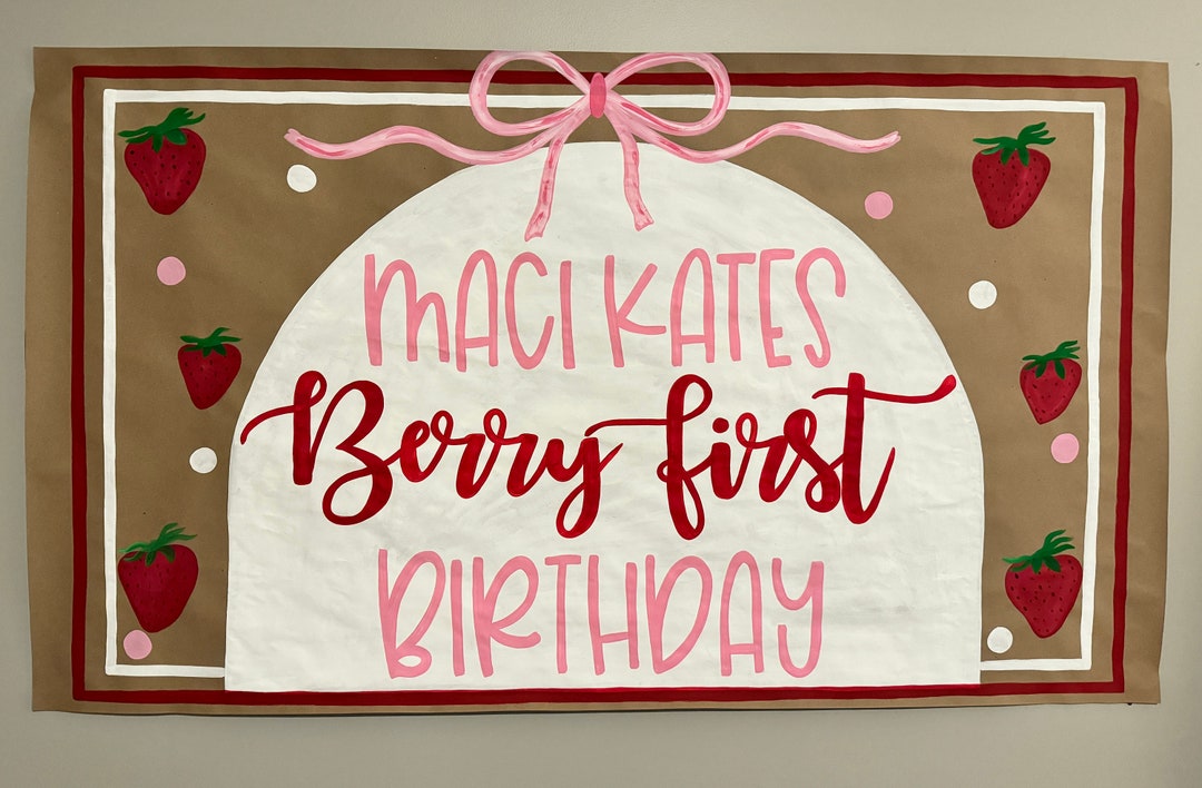 Berry First Birthday Banner - Custom Hand Painted Strawberry Decor ...