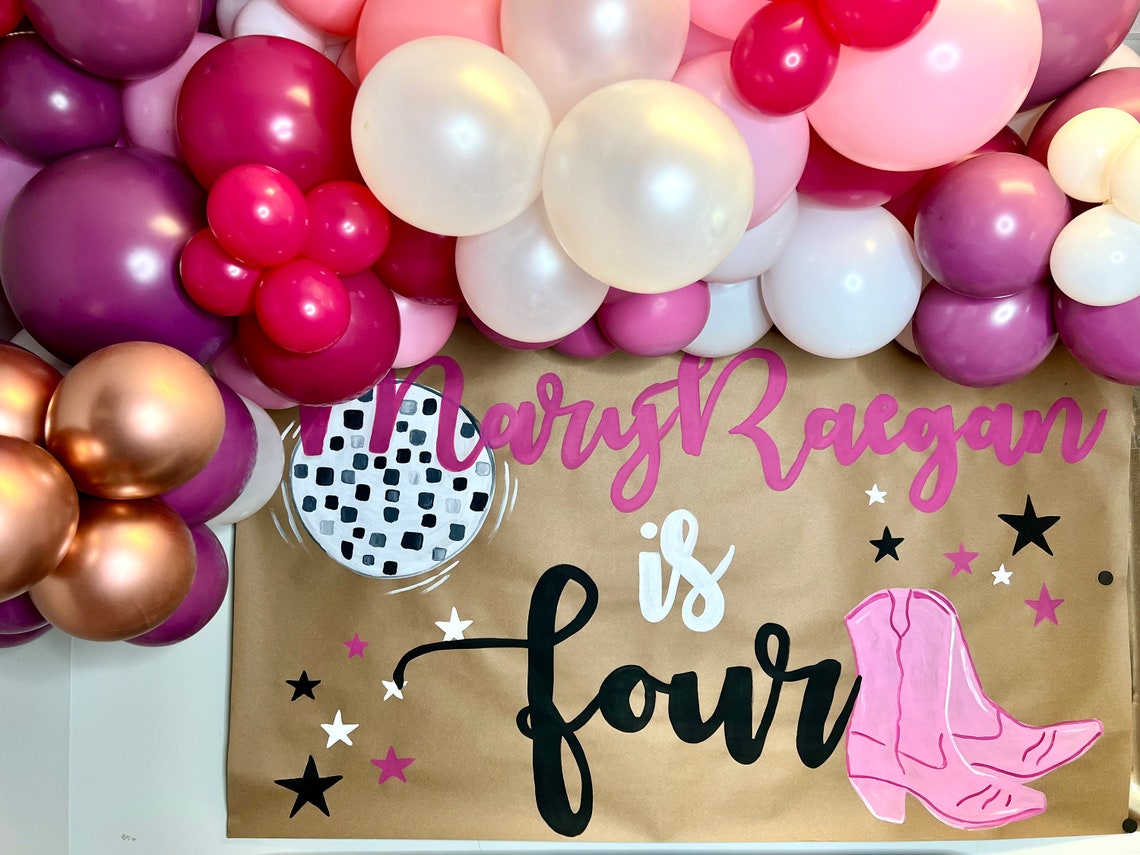 Birthday Banner Hand Painted Disco Cowgirl Themed Party - Etsy