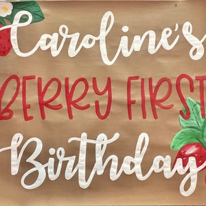 Berry First Birthday Banner - Custom Hand Painted Strawberry Decor ...
