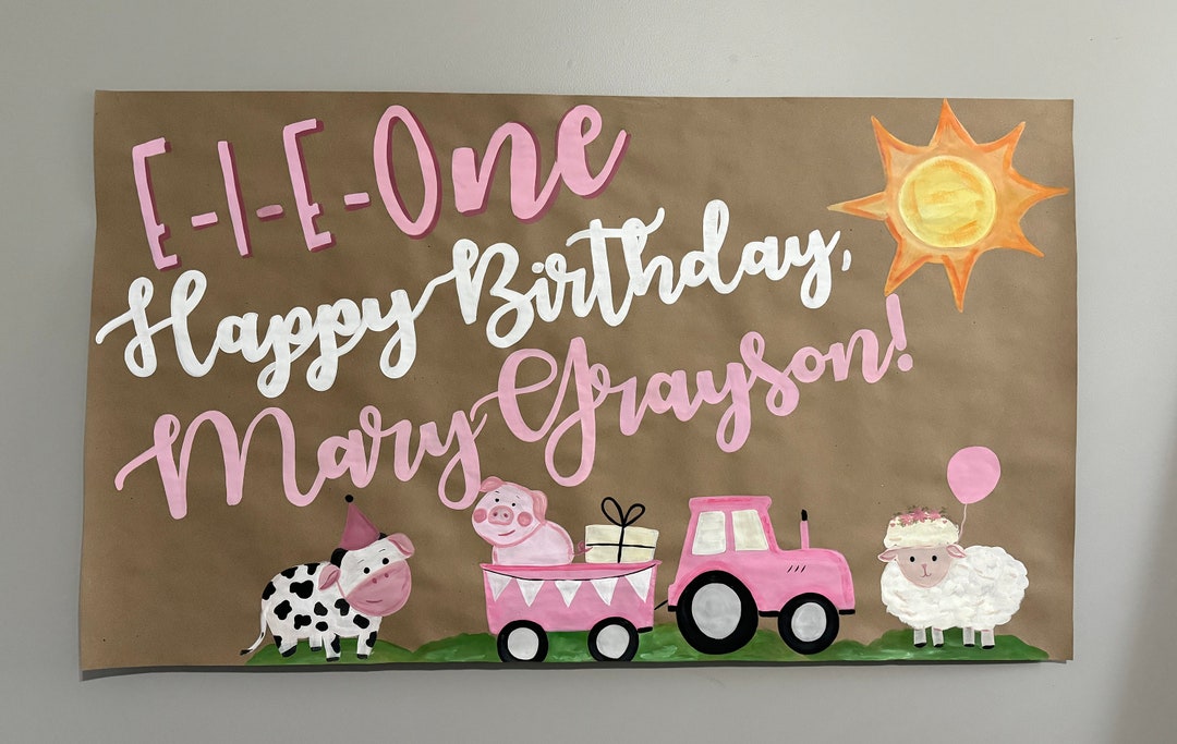Farm Birthday Painted Banner,kraft Paper Banner, Custom Hand Painted ...