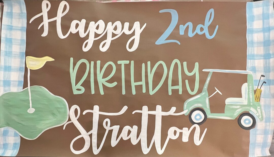 Golf Themed Painted Banner, First Birthday, Custom Party Banner, Blue ...