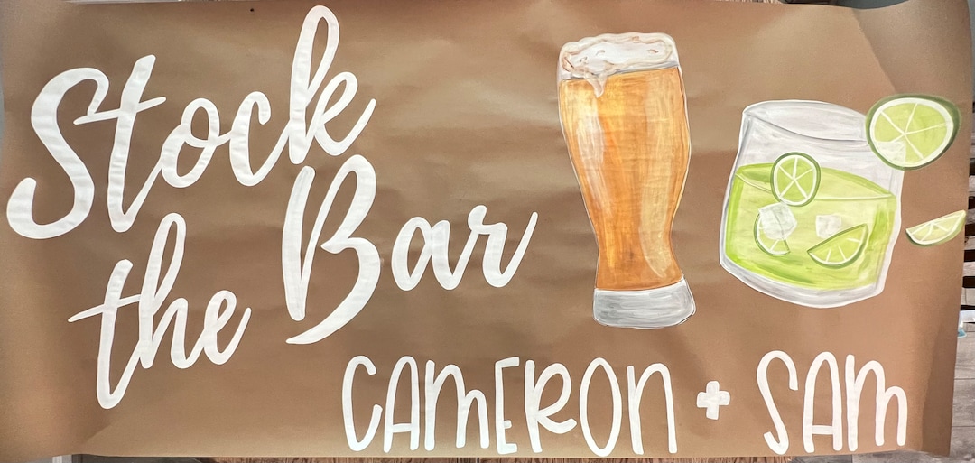 Couples Shower Stock the Bar, Painted Banner Sign, Engagement Party - Etsy