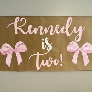 Hand Painted Birthday Banner, Bows and Pink Gingham, Classic Birthday ...