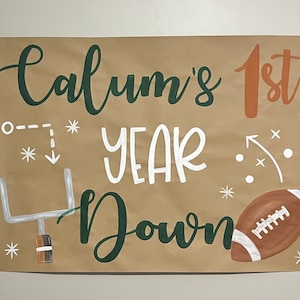 First Year Down Football Birthday Sign for First Birthday, Painted ...