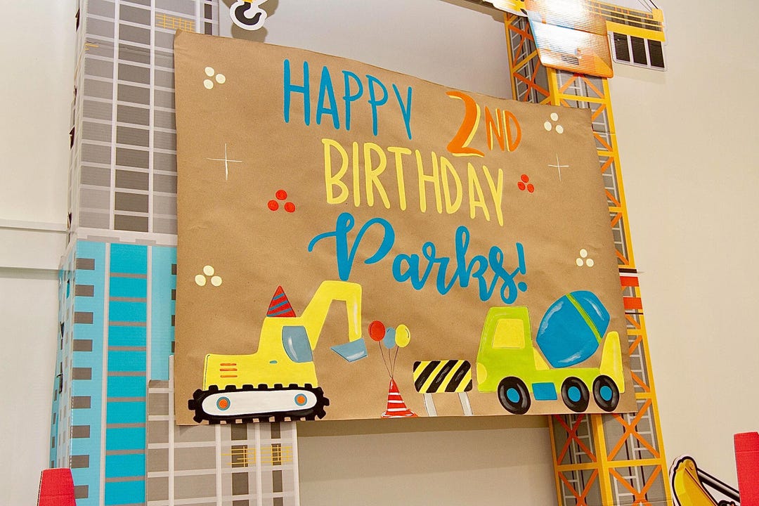 Construction Birthday Painted Sign Banner - Etsy