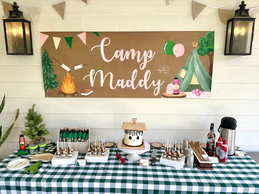 Camping Birthday Painted Banner- Custom Sign- Happy Camper - Etsy