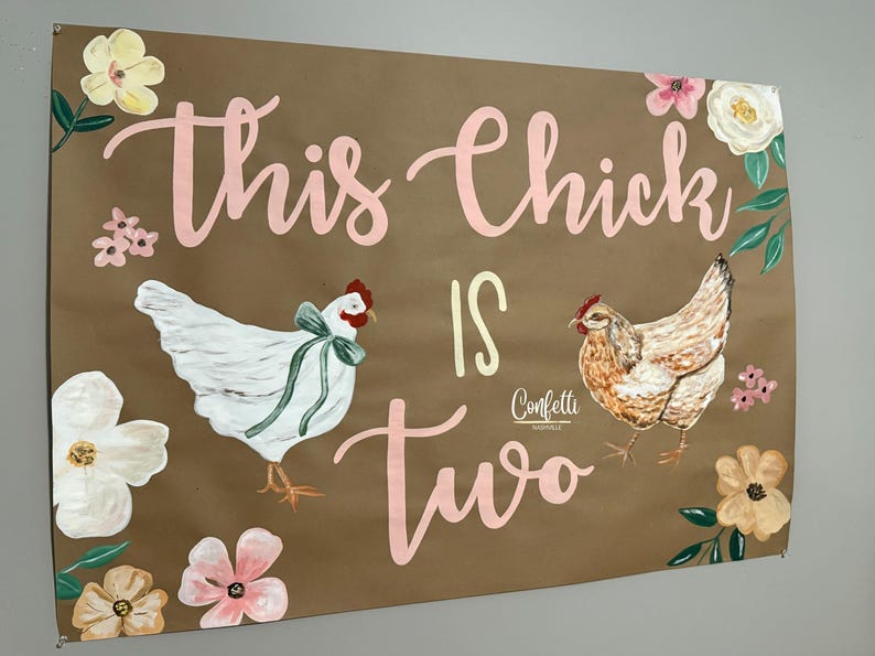 Chicken Themed Birthday Banner | “this Chick is Two” Farm Party Sign - Etsy