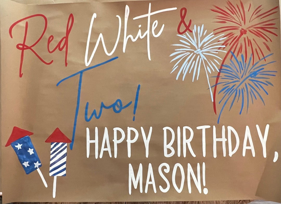 Red White and Two 4th of July Custom Handpainted Party Banner, July ...
