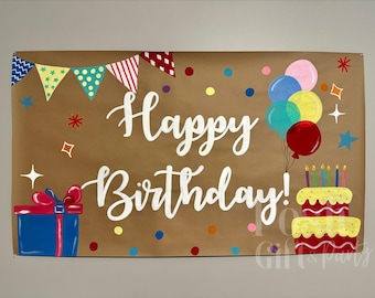 Happy Birthday Hand Painted Banner - Etsy