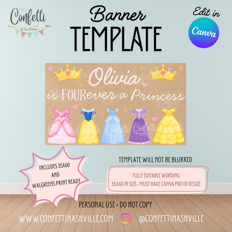 Princess Banner Template- Digital Banner - Etsy