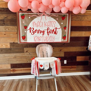 Berry First Birthday Banner - Custom Hand Painted Strawberry Decor ...