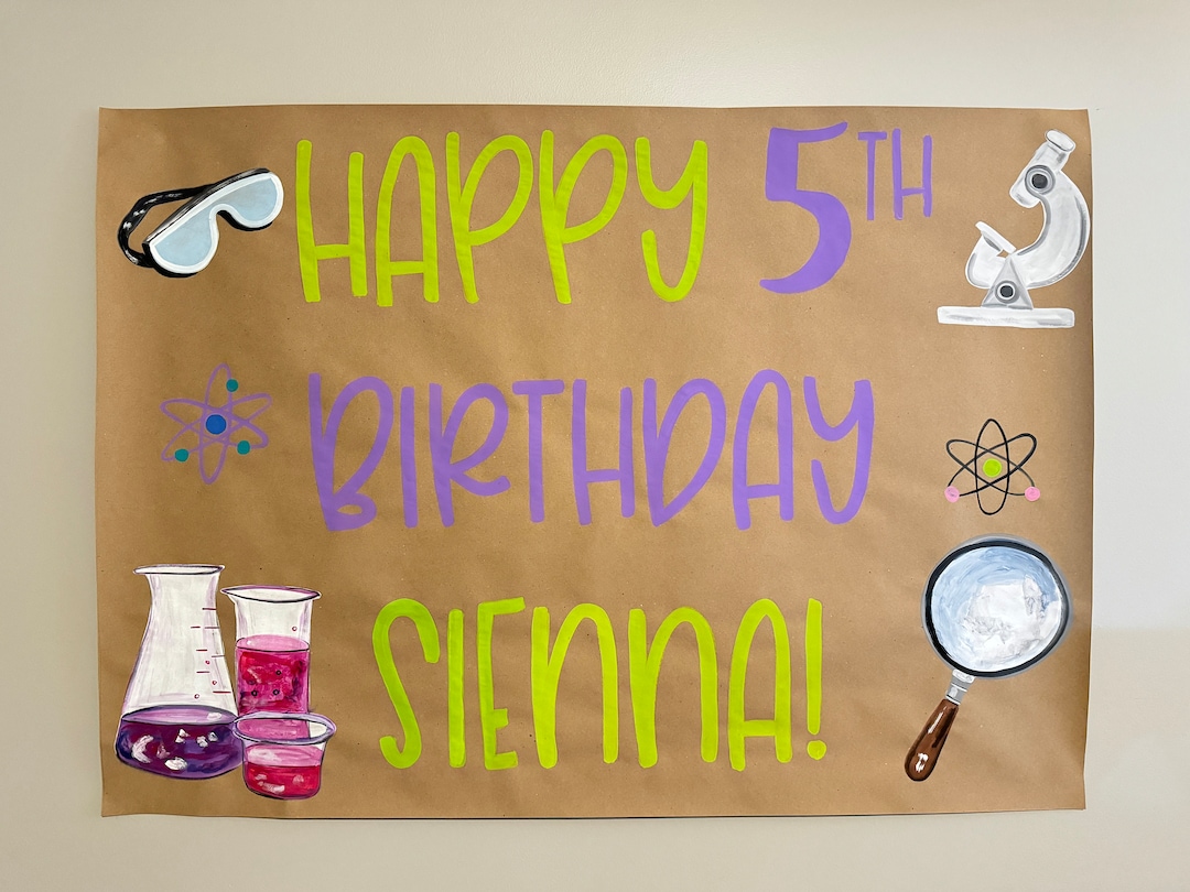 Science Lab Painted Banner, Party Sign, Kraft Paper Banner, Custom Hand ...