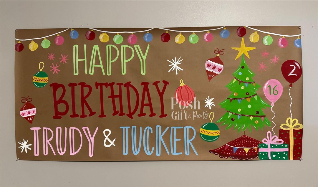 Christmas Birthday Banner: Hand Painted Custom Party Decor - Etsy