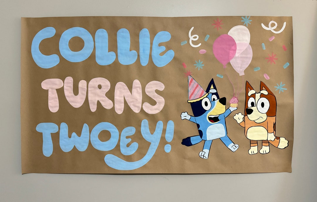 Bluey Birthday Banner, Bluey and Bingo Painted Banner,kraft Paper ...