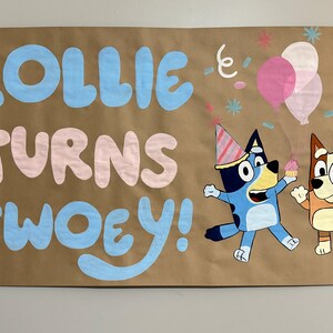 Bluey Birthday Banner, Bluey and Bingo Painted Banner,kraft Paper ...