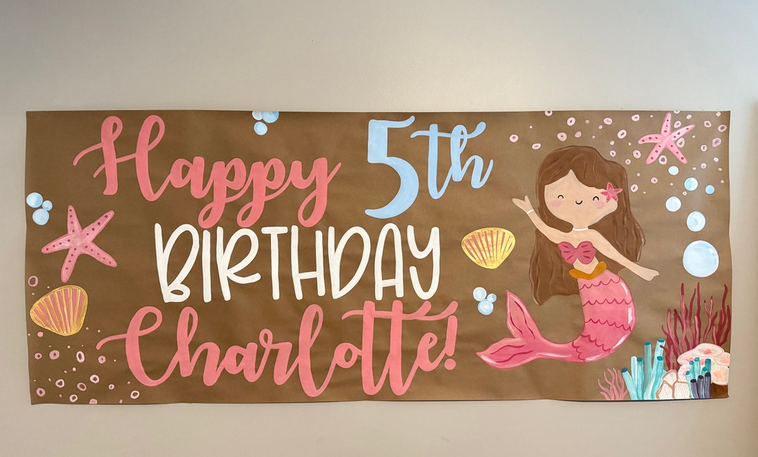 Mermaid Birthday Hand Painted Banner, Custom Painted Mermaid Sign - Etsy