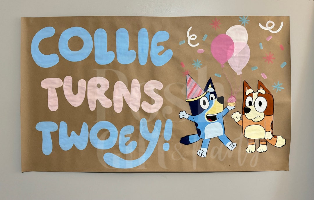 Bluey Inspired Birthday Banner, Bluey and Bingo Inspired Painted Banner ...