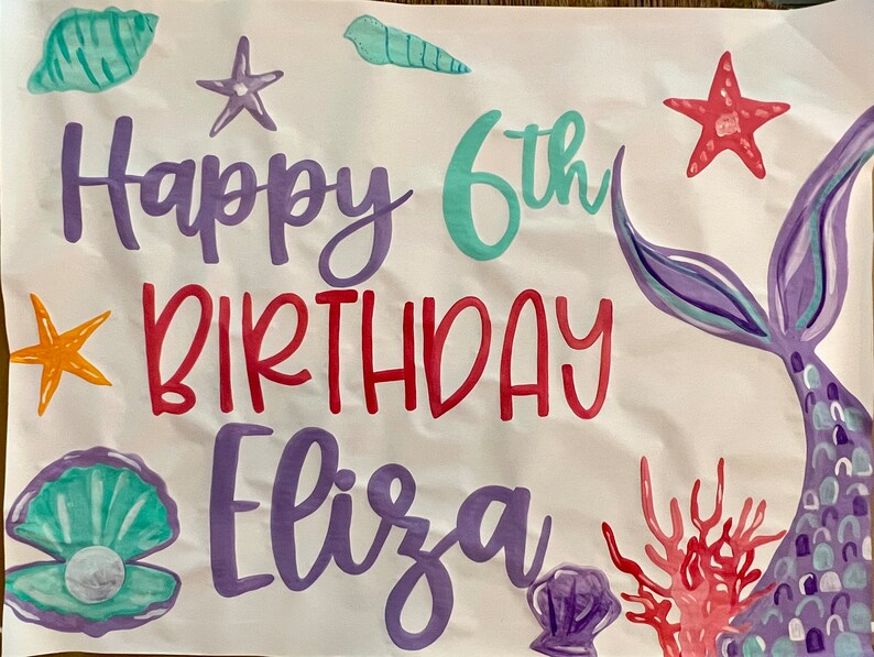Mermaid Birthday Party Banner Sign Hand Painted Custom Sign - Etsy