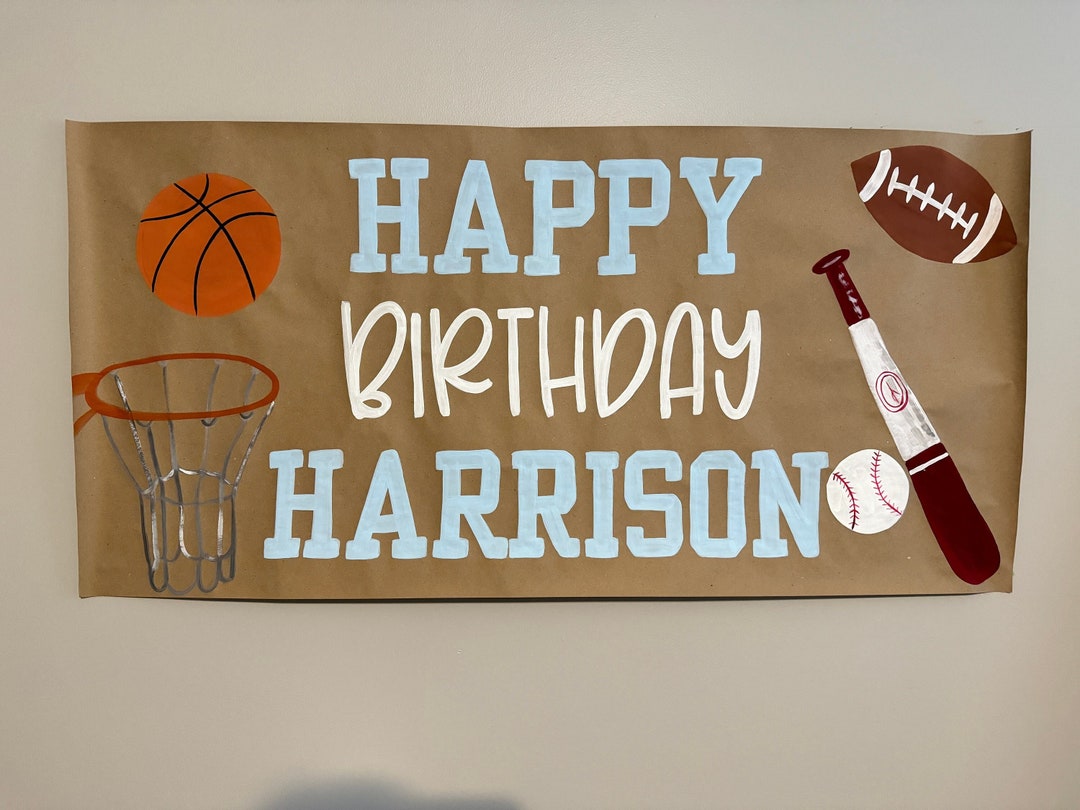 Sports Theme Hand Painted Banner Sign, Basketball, Baseball Birthday - Etsy