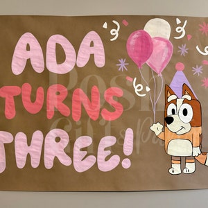 Bluey Inspired Birthday Banner, Bluey and Bingo Inspired Painted Banner ...