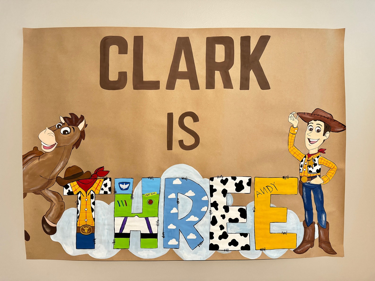 Toy Story Birthday Banner, Woody, Buzz Lightyear, Painted Banner, Kraft ...