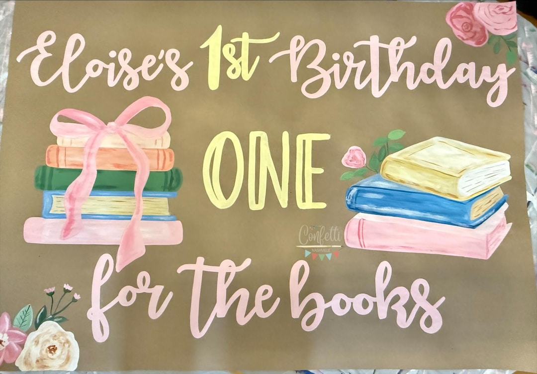 Hand Painted One for the Books Birthday Banner Personalized Custom Sign ...