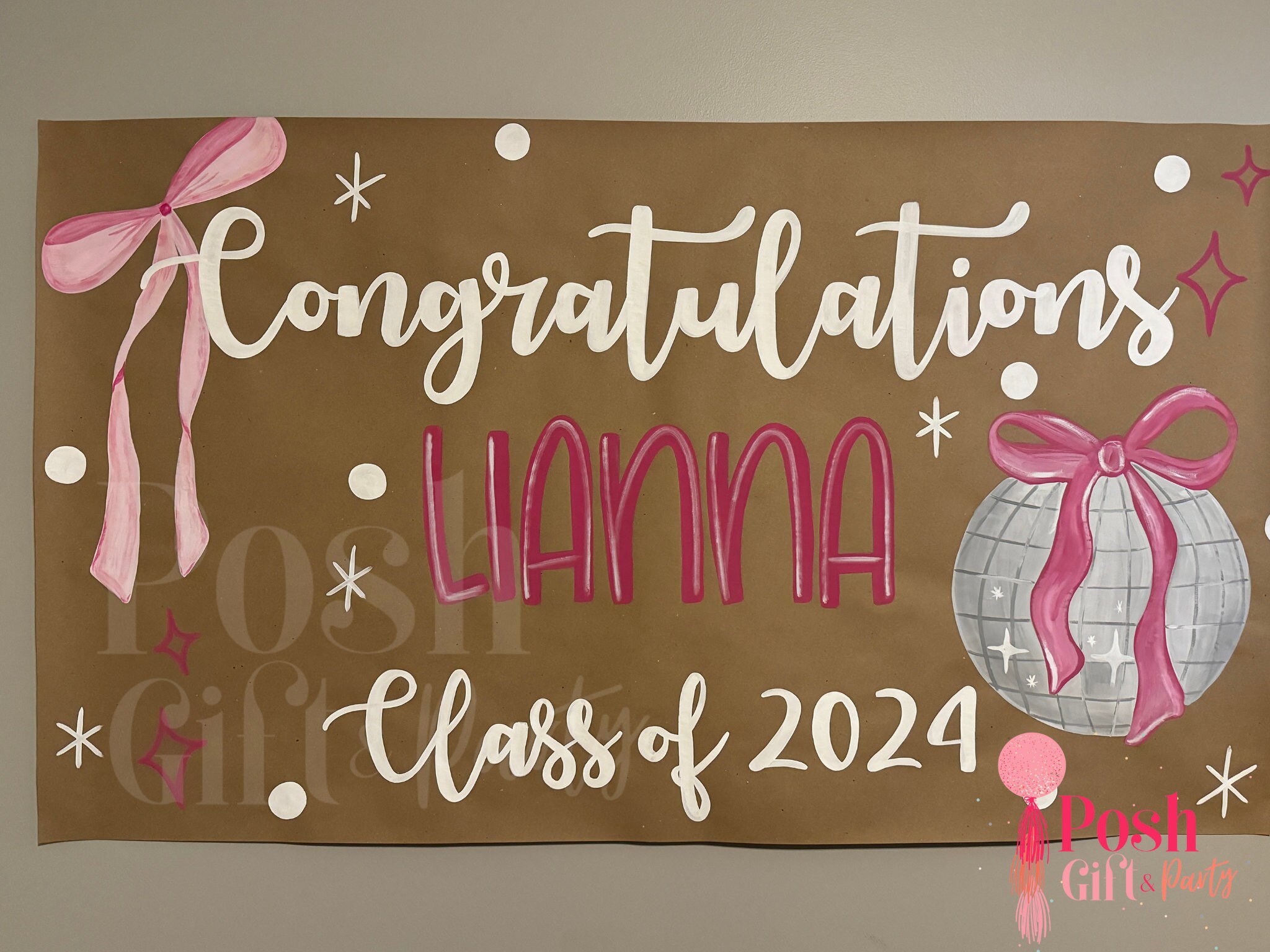 Painted Banner, Disco Ball, Bow Birthday, Graduation - Etsy