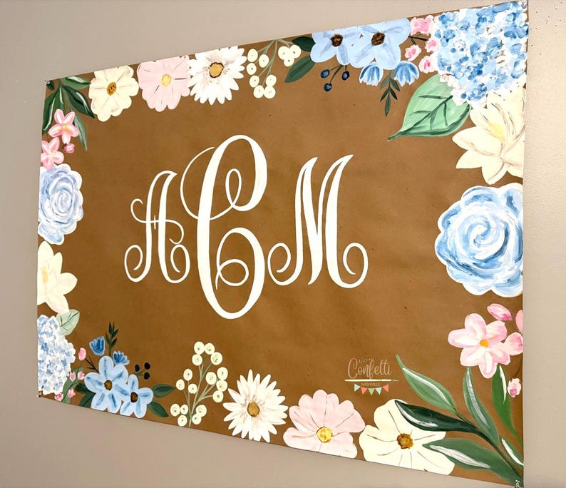 Floral Monogram Sign Hand Painted Birthday Banner Backdrop Keepsake - Etsy