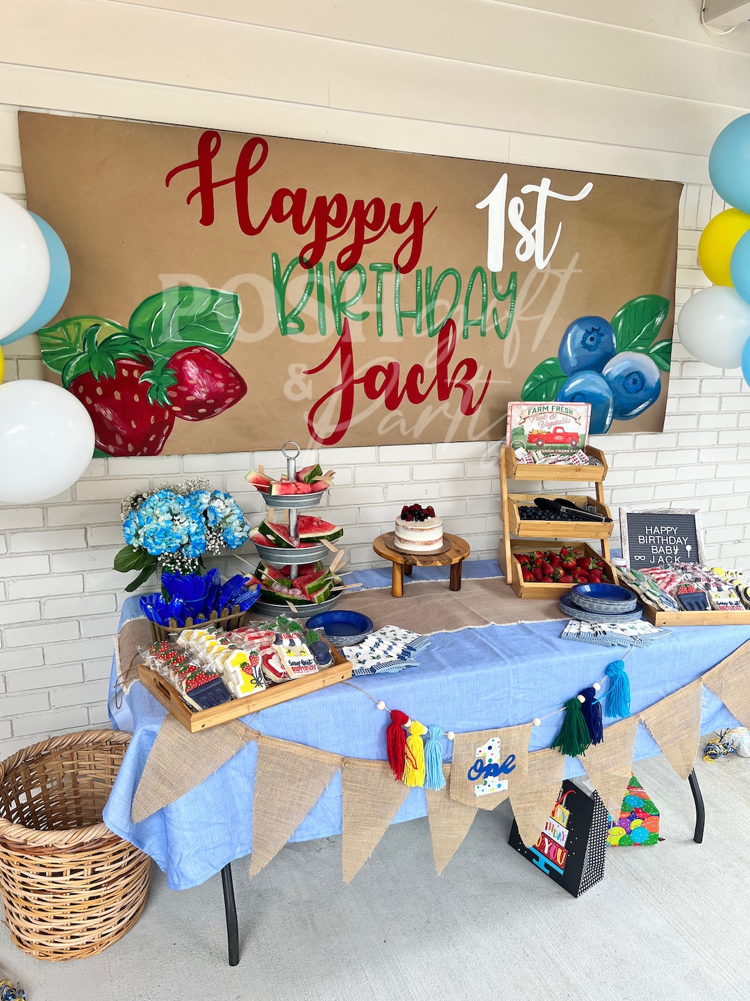 Berry First Birthday,painted Banner, Party Sign, Kraft Paper Banner ...