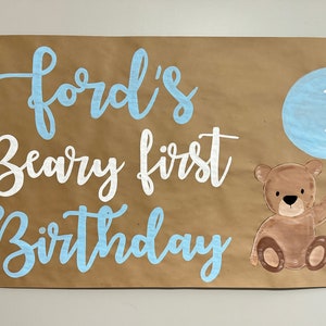 Painted Banner, Beary First, Kraft Paper Banner, Custom Hand Painted ...