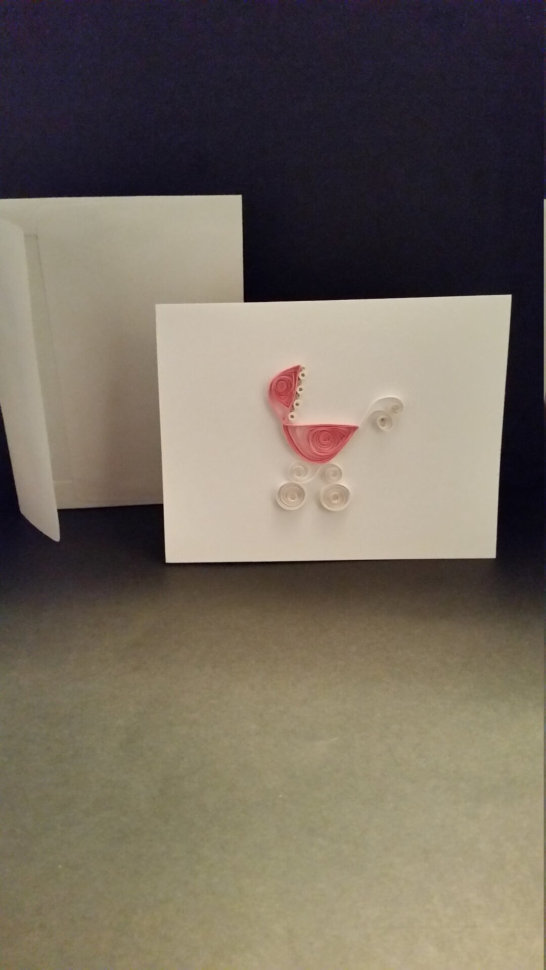 White Blank Bottom Open Note Card, Embellished With Hand Quilled Pink ...