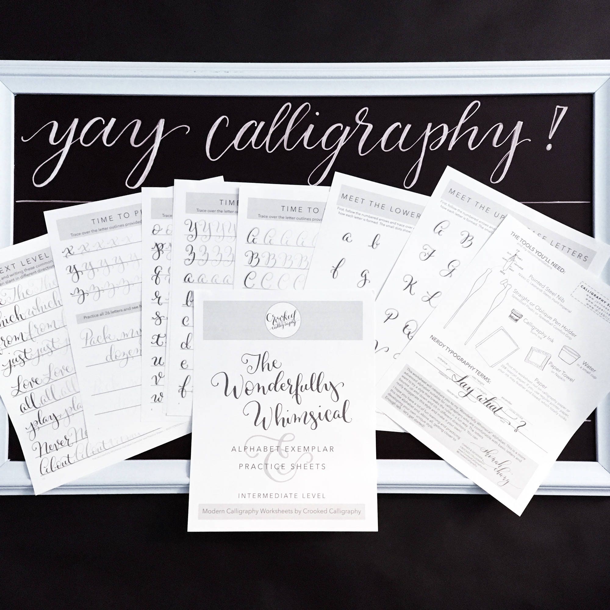 Modern Calligraphy PRINTABLE Worksheet - INSTANT DOWNLOAD - Whimsical ...