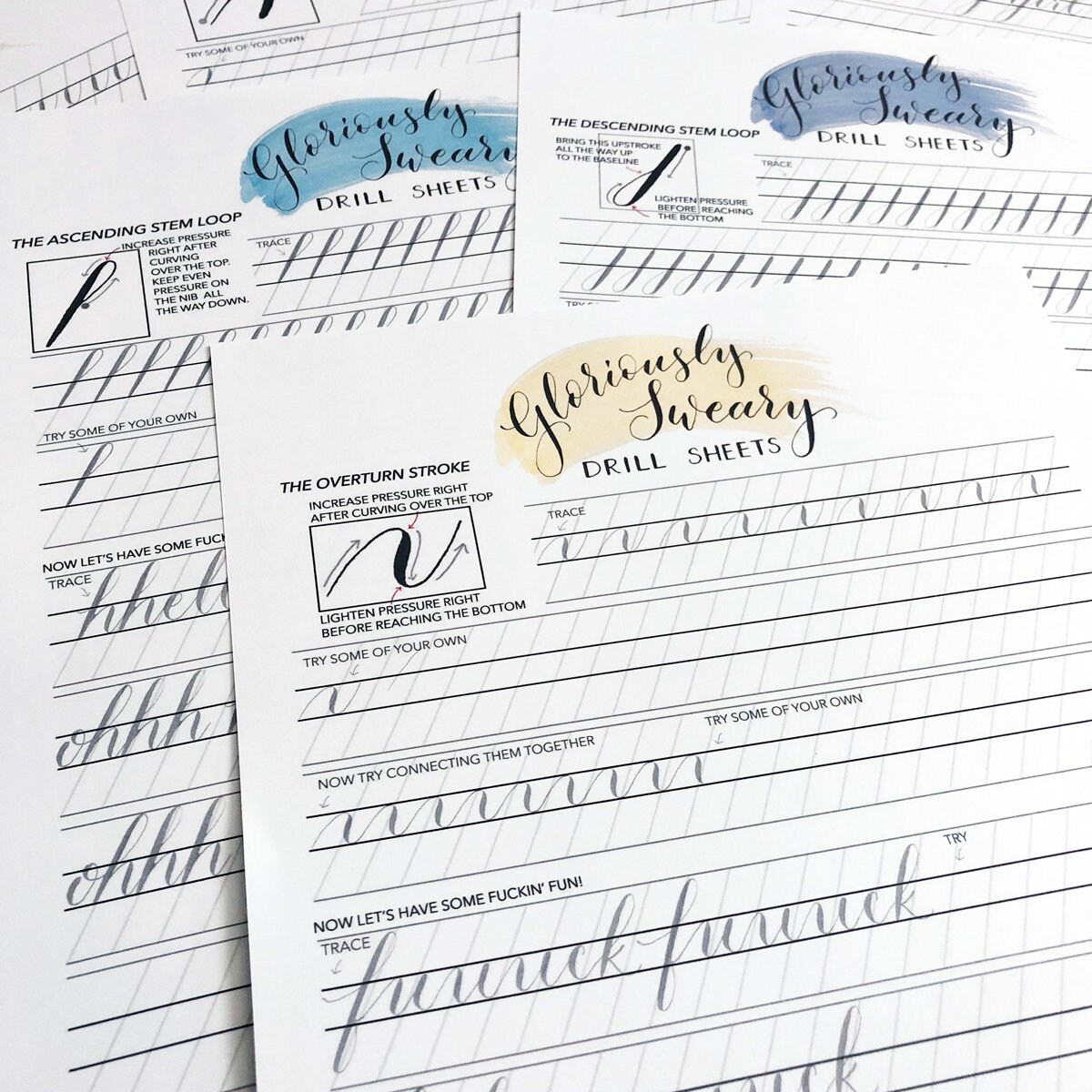 Modern Calligraphy Drill Sheets - PRINTABLE DOWNLOAD - Sweary ...