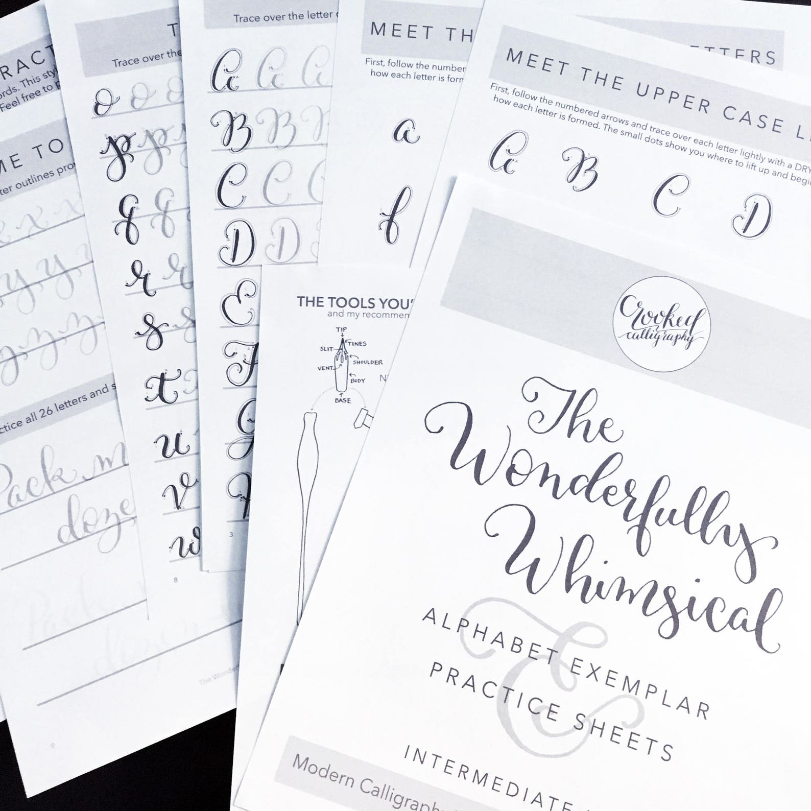 Modern Calligraphy PRINTABLE Worksheet - INSTANT DOWNLOAD - Whimsical ...