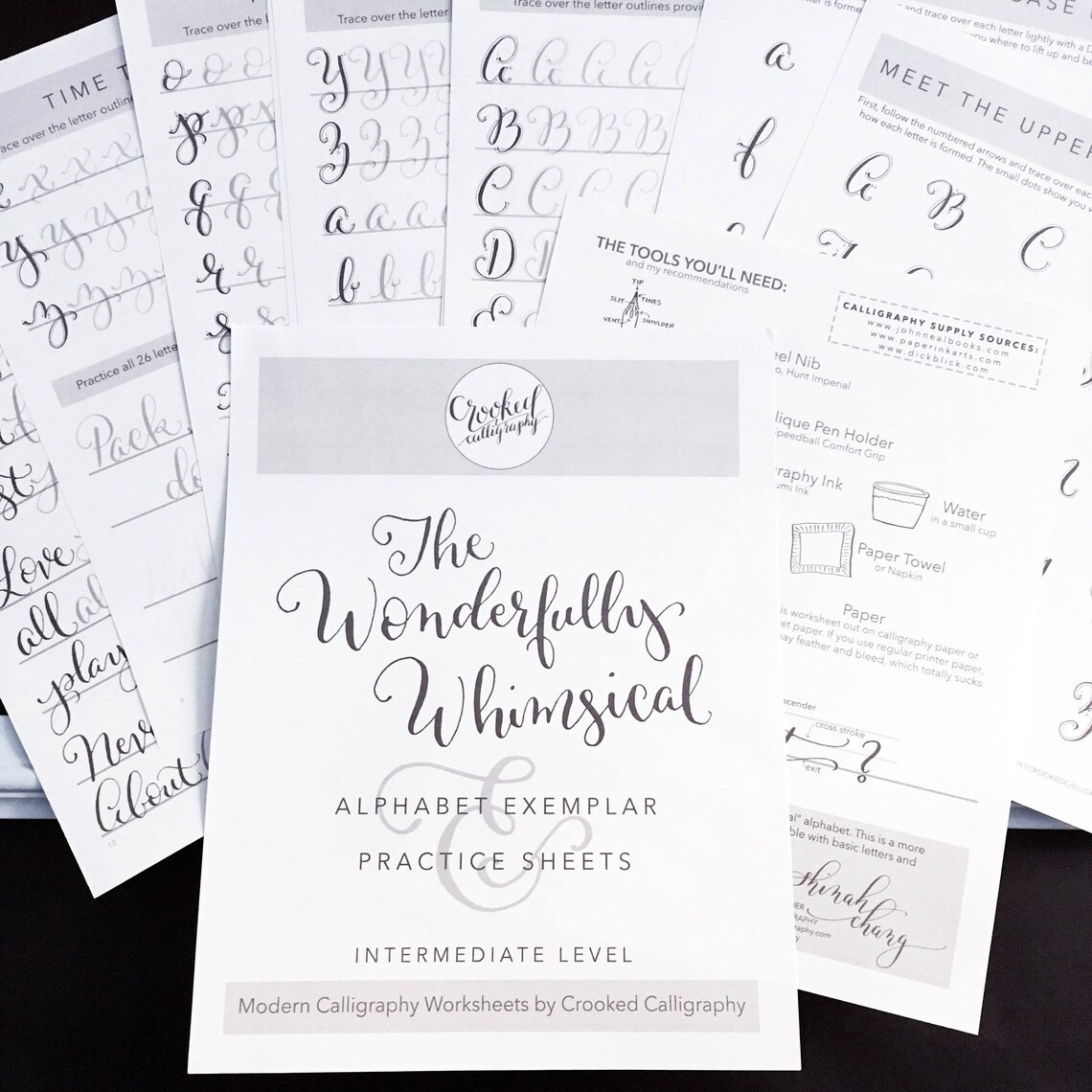 Modern Calligraphy PRINTABLE Worksheet - INSTANT DOWNLOAD - Whimsical ...