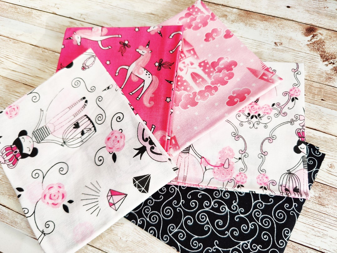 Pink Princess Fabric Fat Quarter Bundle. Five Piece, Nursery Fabric ...